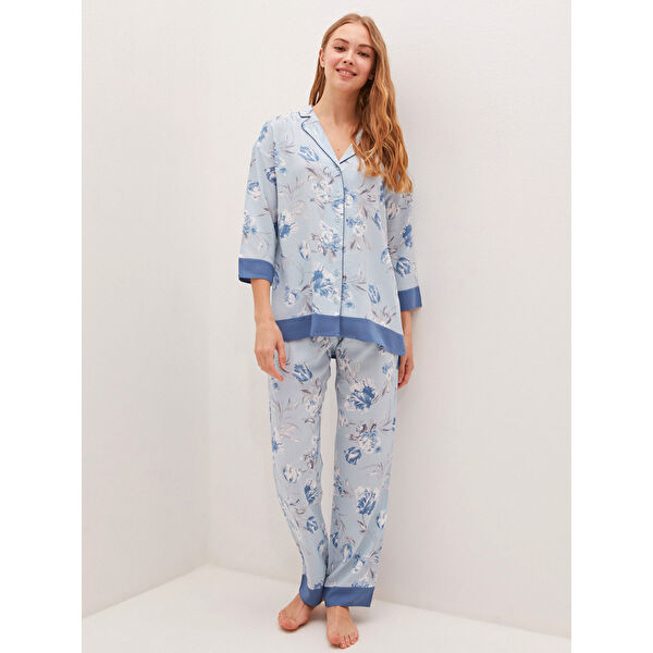 LCW DREAM Gömlek Yaka Çiçek Desenli Uzun Kollu Vual Kumaş Kadın Pijama Takımı LCW DREAM Gömlek Yaka Çiçek Desenli Uzun Kollu Vual Kumaş Kadın Pijama Takımı