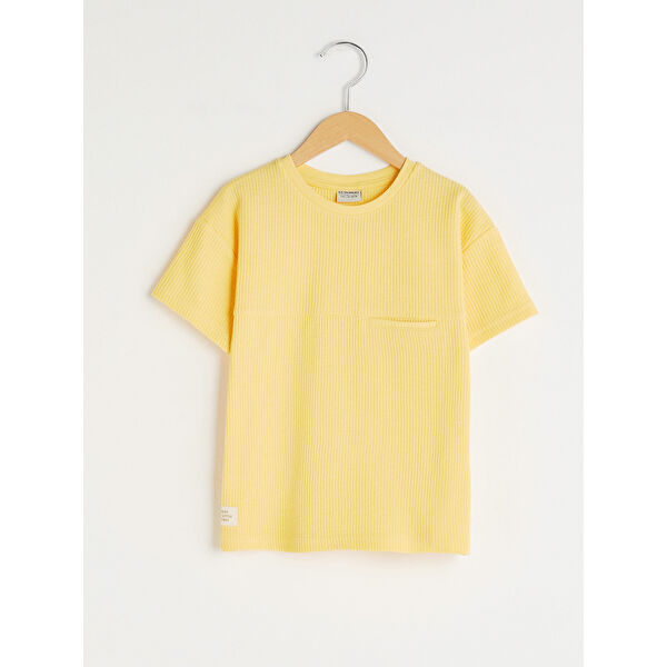 Bisiklet Yaka Kendinden Desenli Kısa Kollu Erkek Çocuk Tişört