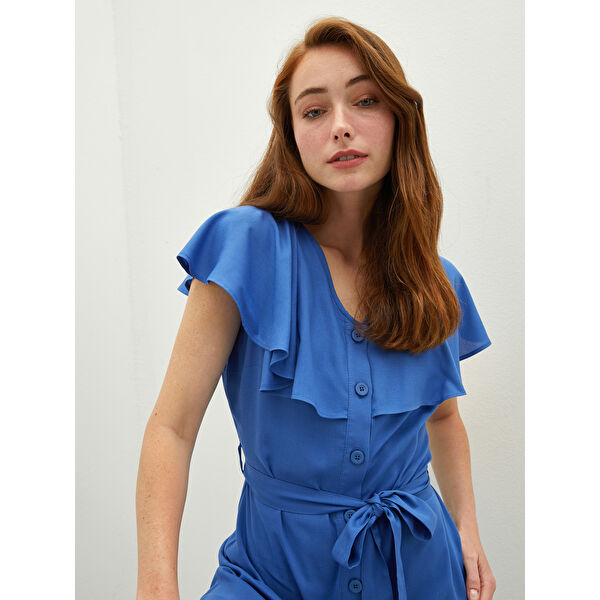 LCW CLASSIC V Yaka Düz Beli Kuşaklı A Kesim Viskon Kadın Elbise LCW CLASSIC V Yaka Düz Beli Kuşaklı A Kesim Viskon Kadın Elbise