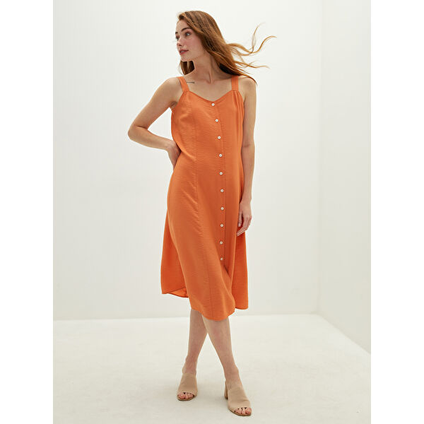 LCW CLASSIC Askılı Önden Düğmeli A Kesim Kadın Elbise