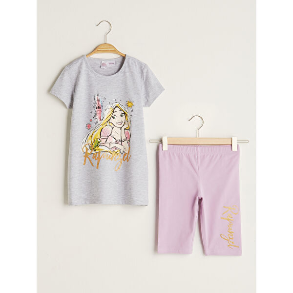 Bisiklet Yaka Rapunzel Baskılı Kısa Kollu Kız Çocuk Pijama Takımı Bisiklet Yaka Rapunzel Baskılı Kısa Kollu Kız Çocuk Pijama Takımı
