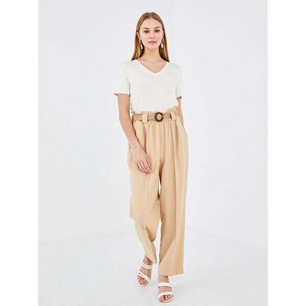 LCW VISION Yüksek Bel Slim Fit Cep Detaylı Keten Kadın Pantolon