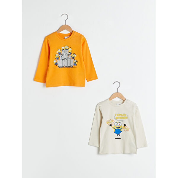 Bisiklet Yaka Uzun Kollu Minions Baskılı Erkek Bebek Tişört 2'li