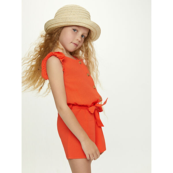 Bisiklet Yaka Basic Kısa Kollu Viskon Kız Çocuk Tulum