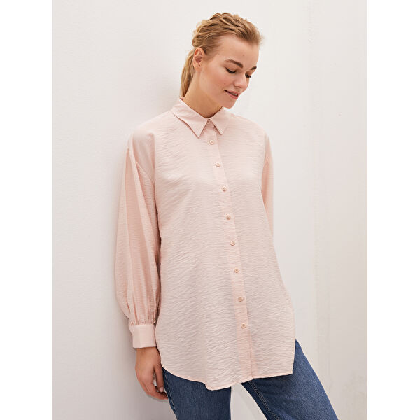 MODEST Düğmeli Gömlek Yaka Düz Uzun Kollu Oversize Kadın Tunik