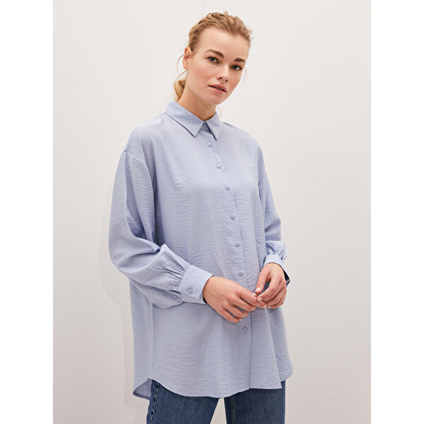 MODEST Düğmeli Gömlek Yaka Düz Uzun Kollu Oversize Kadın Tunik