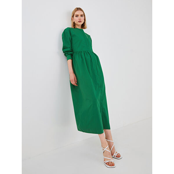 LCW CLASSIC Hakim Yaka Düz Cep Detaylı Uzun Kollu Poplin Kadın Elbise