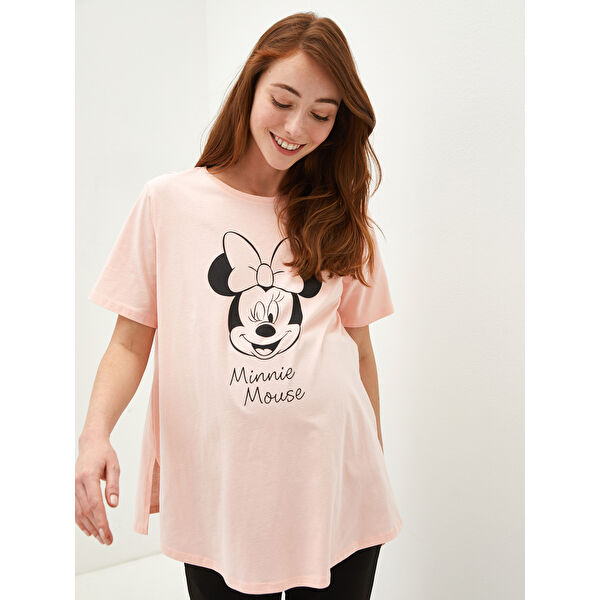 Bisiklet Yaka Minnie Mouse Baskılı Kısa Kollu Pamuklu Hamile Tişört Bisiklet Yaka Minnie Mouse Baskılı Kısa Kollu Pamuklu Hamile Tişört