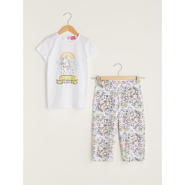 Bisiklet Yaka Aristokediler Baskılı Kısa Kollu Kız Çocuk Pijama Takımı