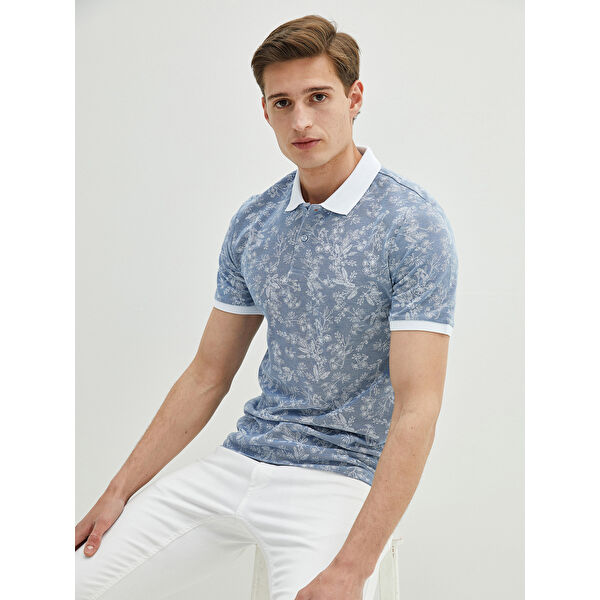Polo Yaka Kısa Kollu Desenli Pike Erkek Tişört