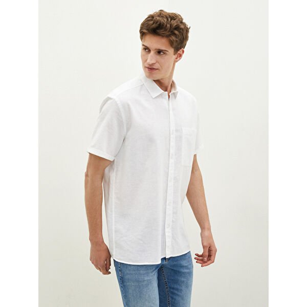 LCW CASUAL Slim Fit Kısa Kollu Keten Karışımlı Kumaş Erkek Gömlek