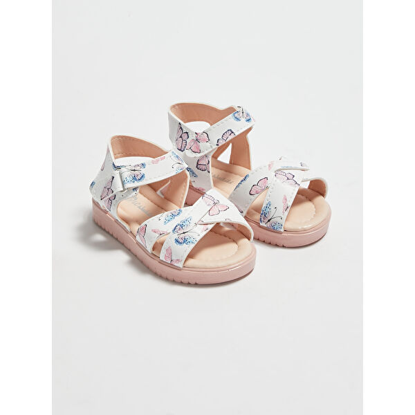 Deri Görünümlü Çapraz Bantlı Kız Bebek Sandalet