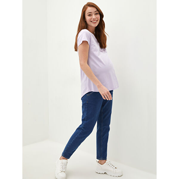 Beli Lastikli Mom Fit Cep Detaylı Hamile  Jean Pantolon Beli Lastikli Mom Fit Cep Detaylı Hamile  Jean Pantolon