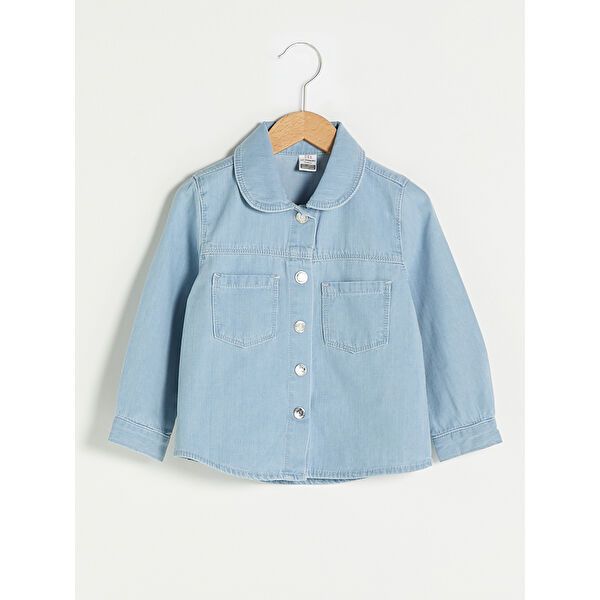 Bebe Yaka Uzun Kollu Basic Kız Bebek Jean Gömlek Bebe Yaka Uzun Kollu Basic Kız Bebek Jean Gömlek