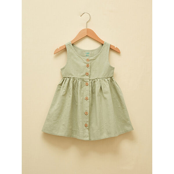 LCW GREEN Bisiklet Yaka Basic Organik Pamuklu Kız Bebek Elbise