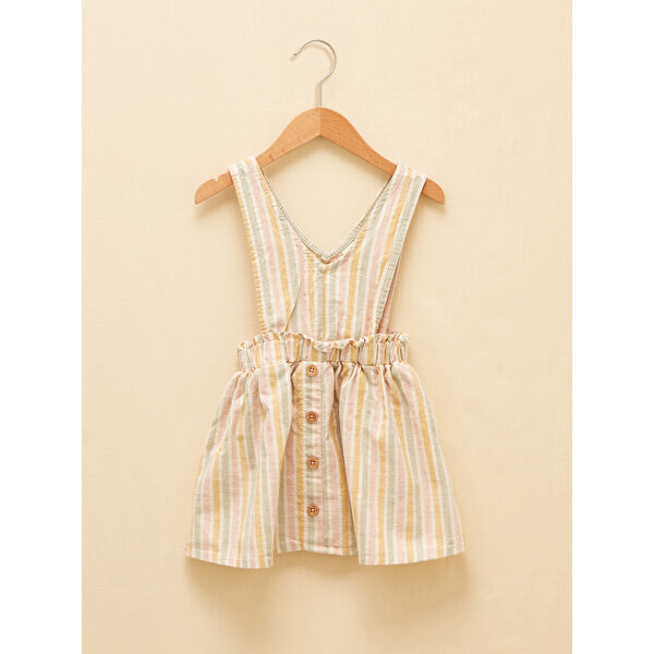 Bisiklet Yaka Kısa Kollu Çizgili Organik Pamuklu Kız Bebek Elbise