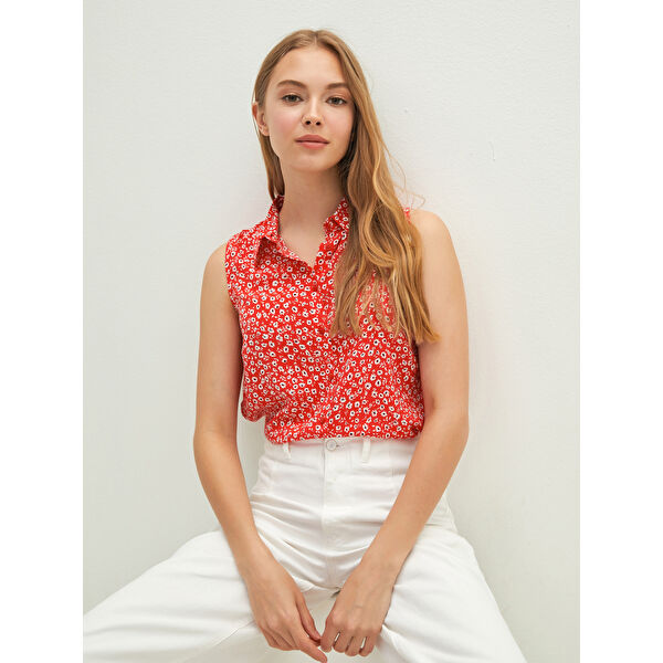 LCW CASUAL Çiçekli Kolsuz Vual Kumaş Kadın Gömlek LCW CASUAL Çiçekli Kolsuz Vual Kumaş Kadın Gömlek