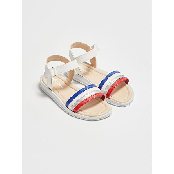 Deri Görünümlü Renkli Bant Kız Çocuk Sandalet