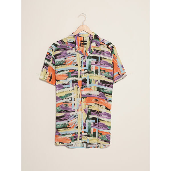 LCW CASUAL Regular Fit Resort Yaka Kısa Kollu Desenli Viskon Erkek Gömlek