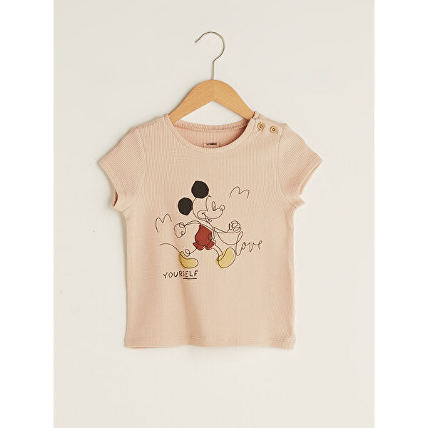 Bisiklet Yaka Kısa Kollu Minnie Mouse Baskılı Kız Bebek Tişört Bisiklet Yaka Kısa Kollu Minnie Mouse Baskılı Kız Bebek Tişört