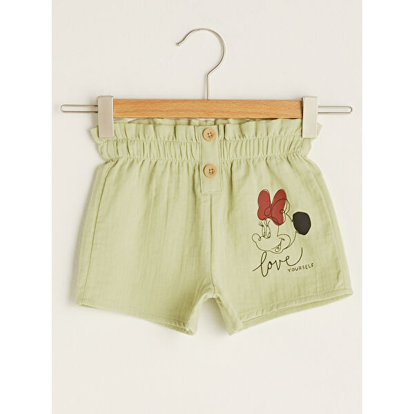 Beli Lastikli Minnie Mouse Baskılı Pamuklu Kız Bebek Şort