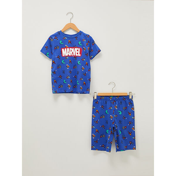 Bisiklet Yaka Marvel Baskılı Kısa Kollu Erkek Çocuk Şortlu Pijama Takımı