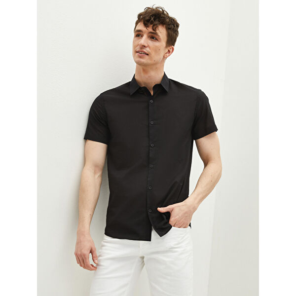 LCW CASUAL Slim Fit Kısa Kollu Poplin Erkek Gömlek