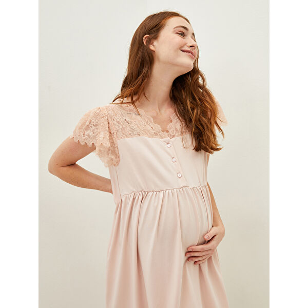 LCW DREAM V Yaka Dantel Detaylı Kısa Kollu Hamile Gecelik