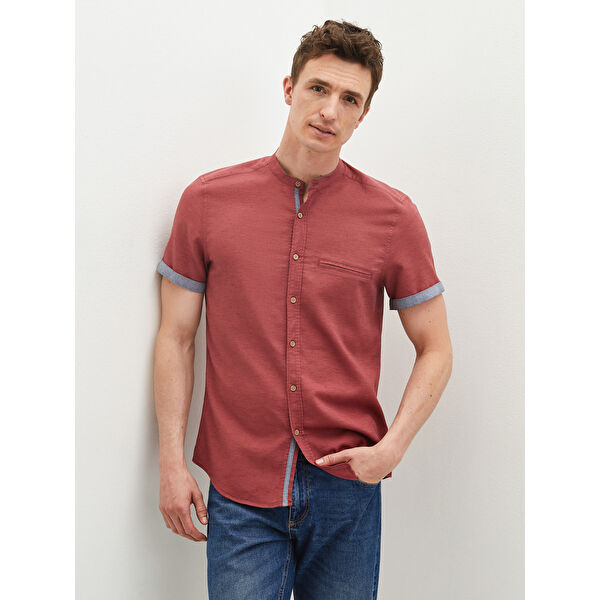 LCW CASUAL Slim Fit Hakim Yaka Kısa Kollu Erkek Gömlek