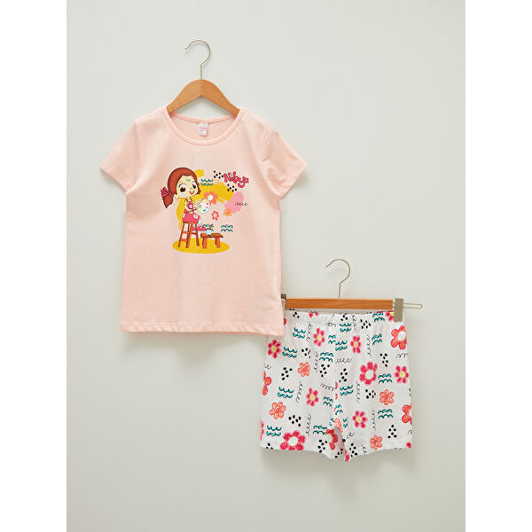 Bisiklet Yaka Niloya Baskılı Kısa Kollu Pamuklu Kız Çocuk Pijama Takımı Bisiklet Yaka Niloya Baskılı Kısa Kollu Pamuklu Kız Çocuk Pijama Takımı