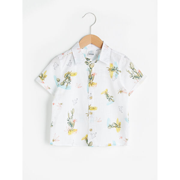 Kısa Kollu Desenli Poplin Erkek Bebek Gömlek