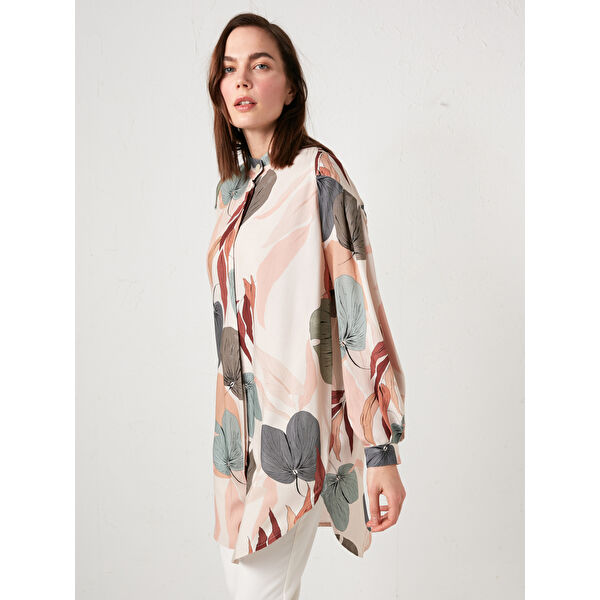 LCW CLASSIC Yarım Balıkçı Yaka Desenli Uzun Kollu Viskon Kadın Tunik