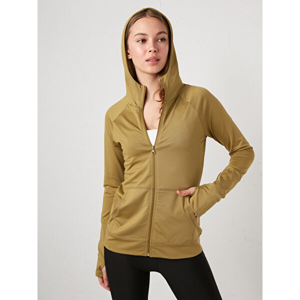 LCW ACTIVE Kapüşon Yaka Düz Uzun Kollu Cep Detaylı Kadın Spor Hırka
