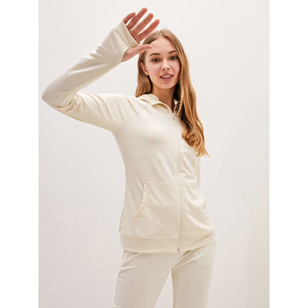 LCW ACTIVE Kapüşon Yaka Düz Uzun Kollu Cep Detaylı Kadın Spor Hırka