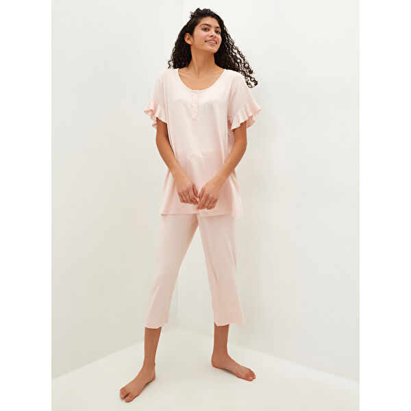 LCW DREAM Bisiklet Yaka Düz Kısa Kollu Hamile Caprili Pijama Takımı LCW DREAM Bisiklet Yaka Düz Kısa Kollu Hamile Caprili Pijama Takımı