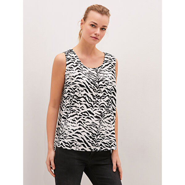 LCW CLASSIC U Yaka Askılı Desenli Viskon Kadın Bluz