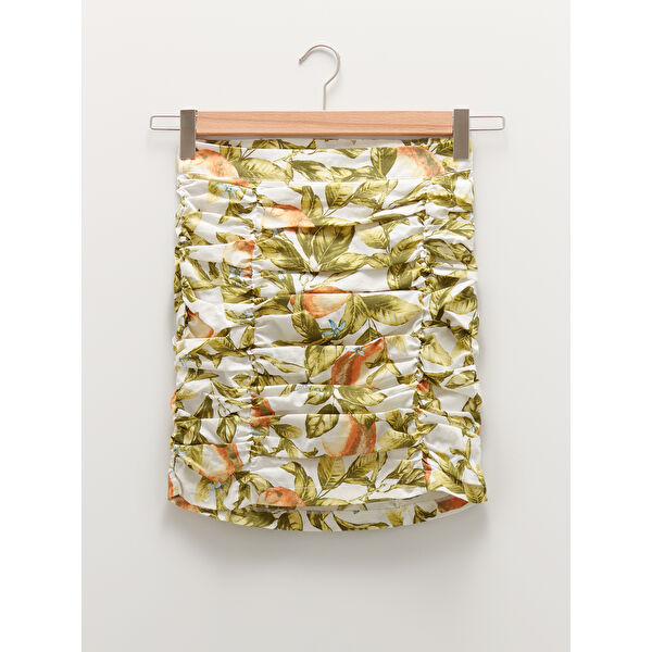 Çiçekli Poplin Kadın Tüp Etek