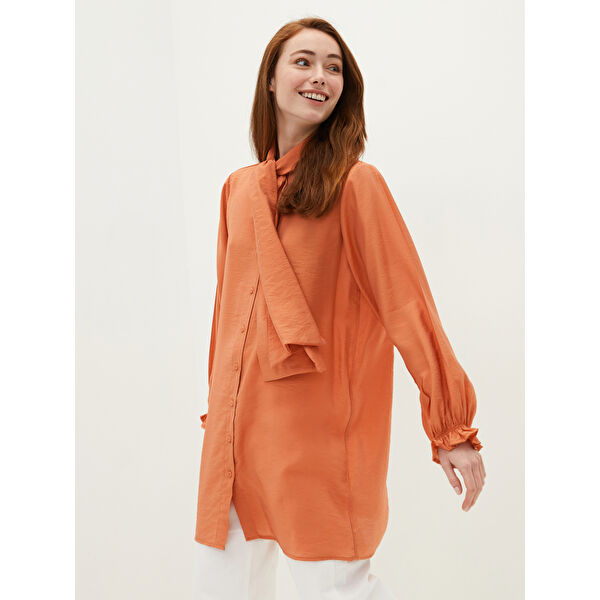 MODEST Bağlamalı Yaka Düz Uzun Kollu Tencel Kumaş Kadın Tunik