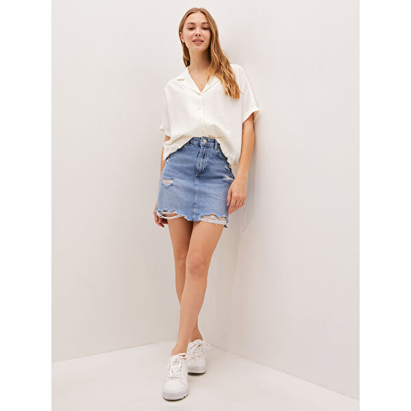 Standart Fit Cep Detaylı Kadın Rodeo Jean Etek