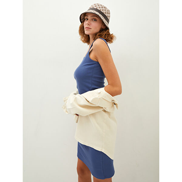 Kare Yaka Düz Askılı Pamuklu Kadın Elbise