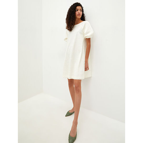 Bisiklet Yaka Dantelli Kısa Kollu Kadın Elbise