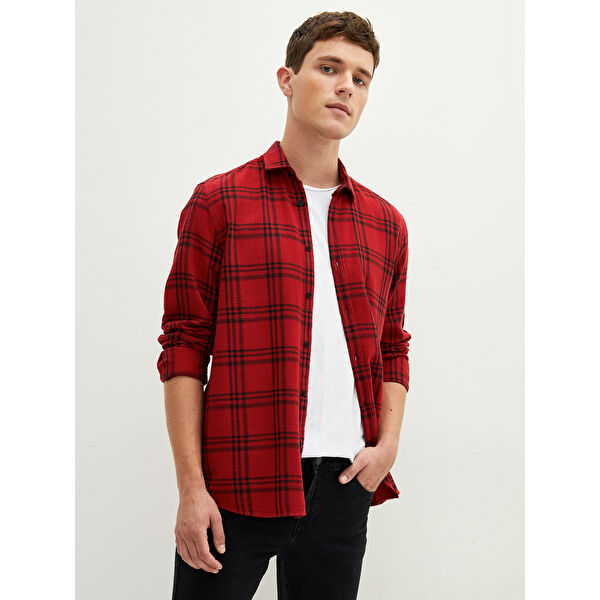 LCW CASUAL Regular Fit Uzun Kollu Ekose Gabardin Erkek Gömlek