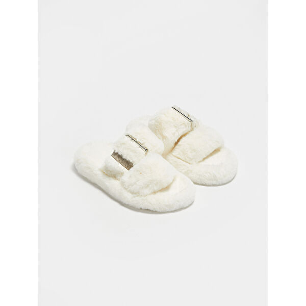 Pelüş Çift Bantlı Kadın Ev Terliği