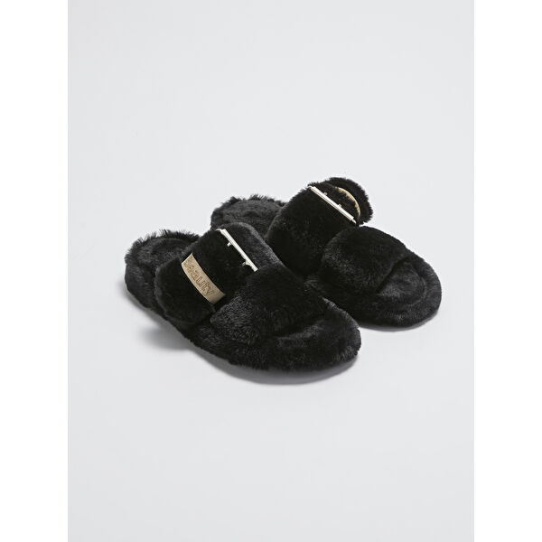 Pelüş Çift Bantlı Kadın Ev Terliği