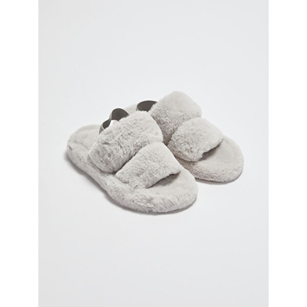 Pelüş Çift Bantlı Kadın Ev Terliği