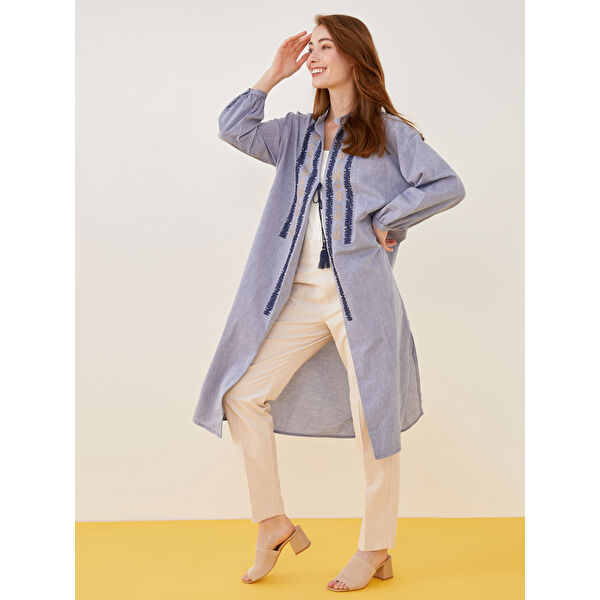 LCW CLASSIC Bağlama Detaylı Nakışlı Uzun Kollu Pamuklu Kadın Kimono