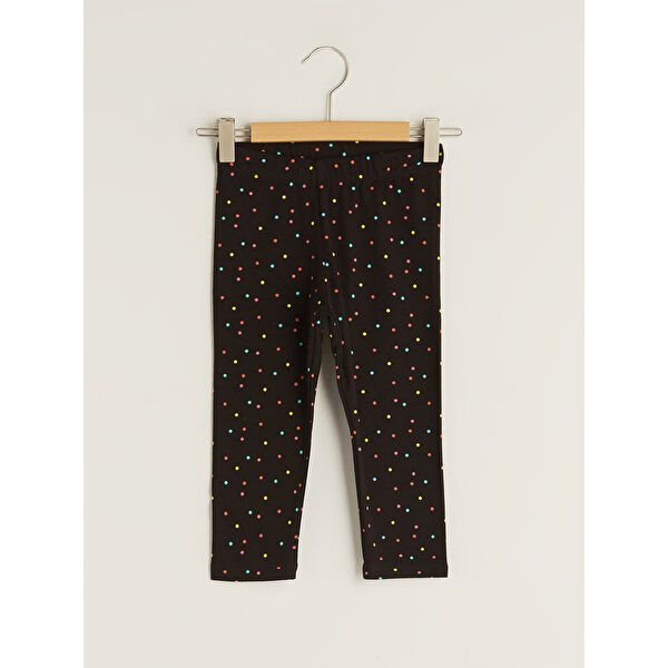 Beli Lastikli Puantiyeli Pamuklu Kız Çocuk 3/4 Boy Tayt