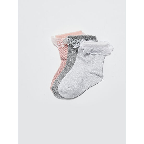 Simli Kız Bebek Soket Çorap 3'lü Simli Kız Bebek Soket Çorap 3'lü