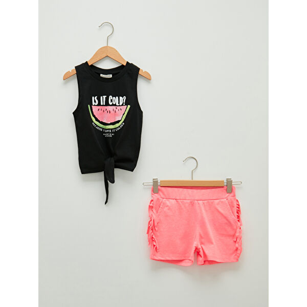 Bisiklet Yaka Baskılı Kız Çocuk Atlet ve Şort