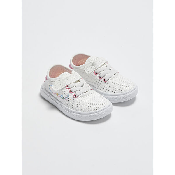 Nakışlı File Detaylı Kız Bebek Bağcıklı Spor Ayakkabı